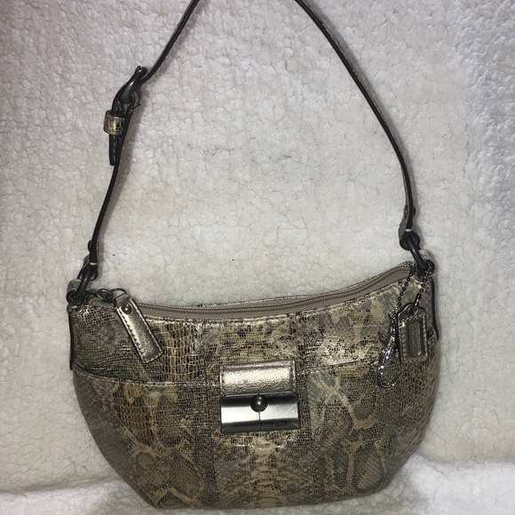 Coach | Bags | Coach Kristen Gold Metallic Python Leather Print Hobo ...